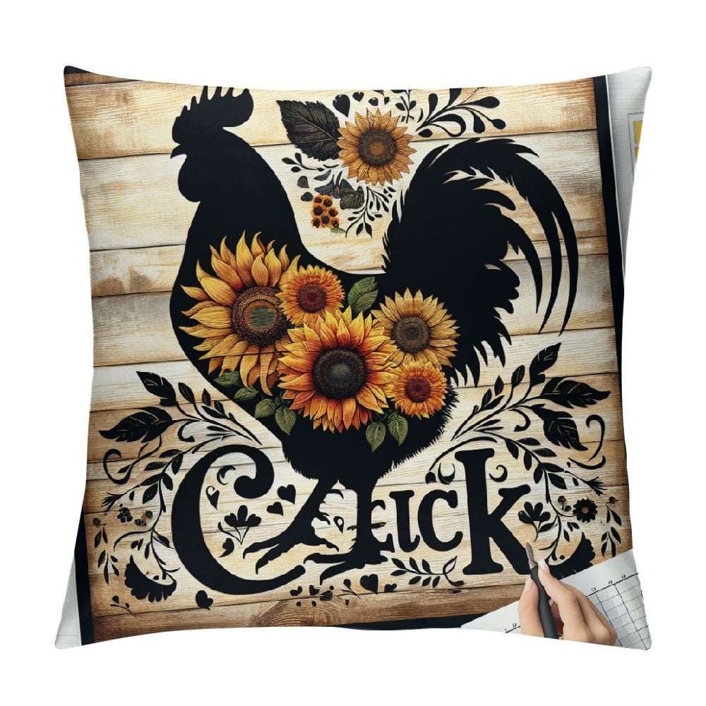 Outdoor Throw Pillow Cover Farm Animals Cow Pig Hen Sheep with ...