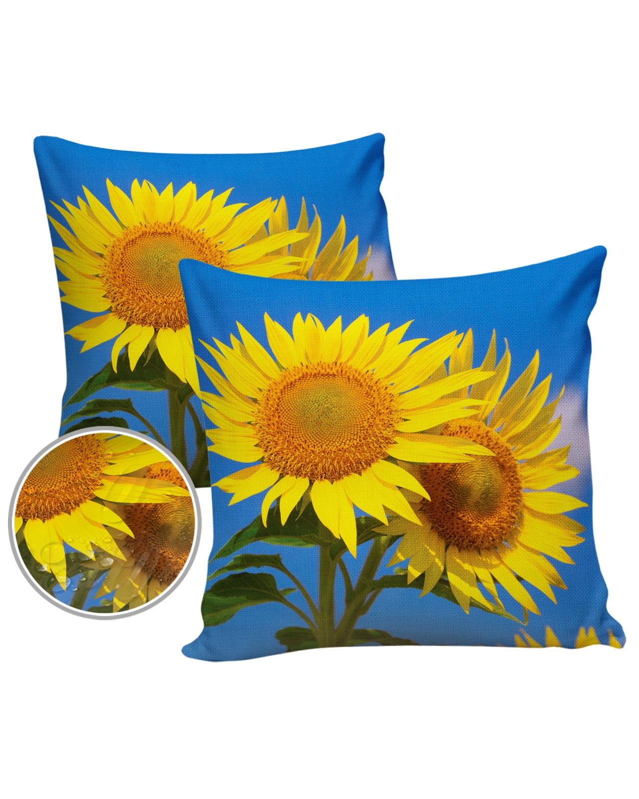 Outdoor Throw Pillow Cover Farm Blossom Yellow Sunflowers Waterproof ...