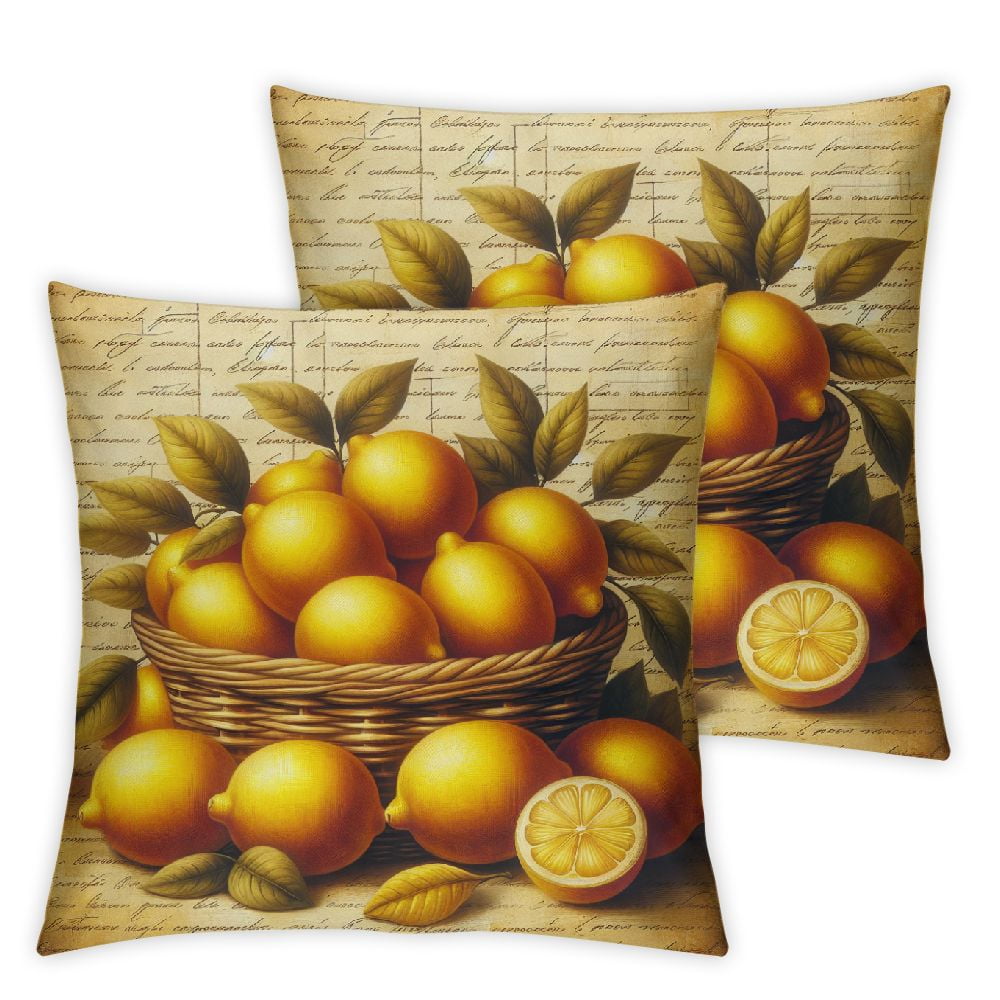 Outdoor Throw Pillow Cover Watercolor Lemon Fruit Green Leaf Cushion ...