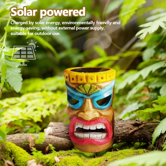 Outdoor Tiki Statue Garden Deco With Solar Light Hawaiian Tiki Ornament ...