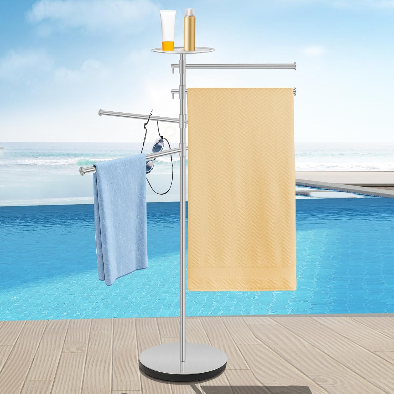 Outdoor Towel Rack with Weighted Base, Stainless Steel Pool Towel Rack ...
