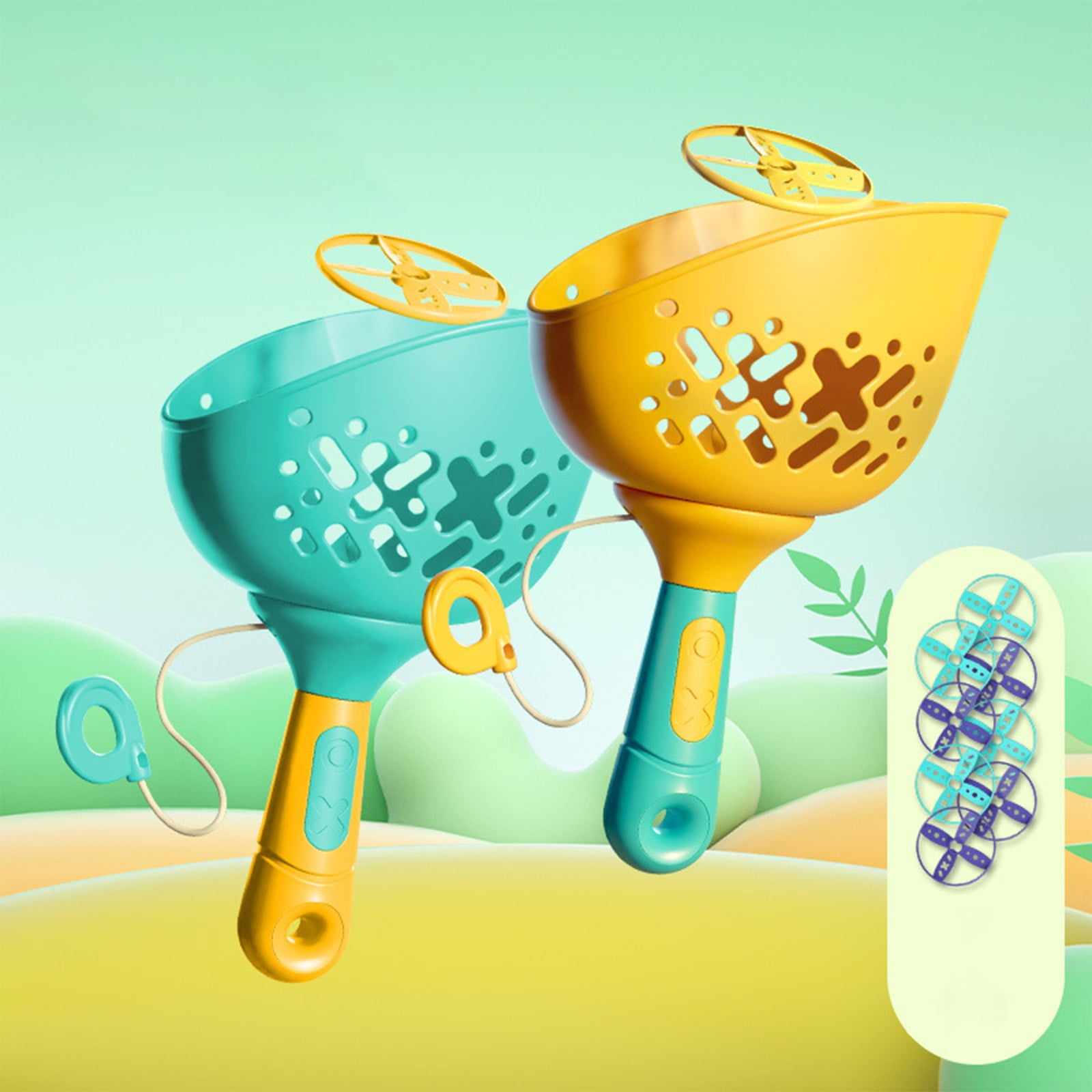 Outdoor Toy Set - Hand-Thrown Flying Discs, Bamboo Dragonflies, Foot ...