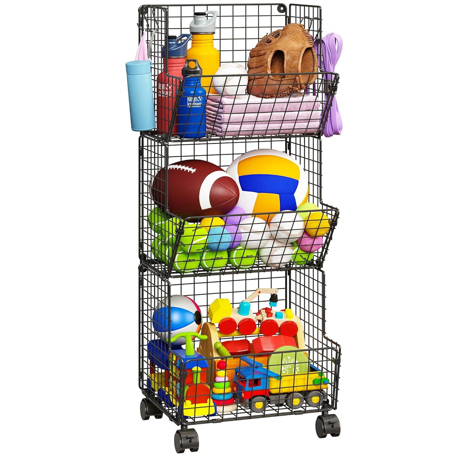 Outdoor Toy Storage, Play Kitchen Organizer with 5 S-Hooks, Rolling ...