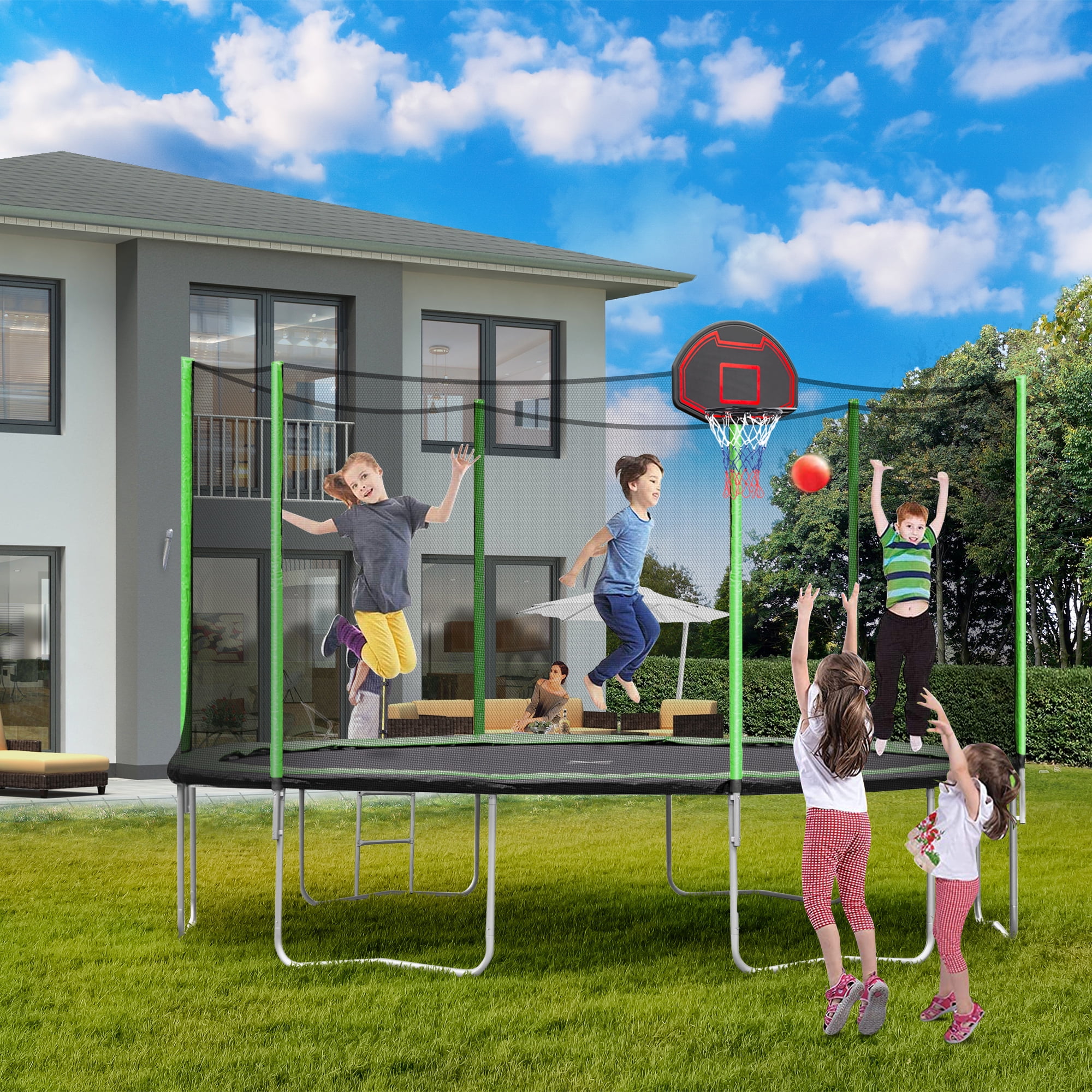 Outdoor Trampoline for Kids, 2024 Upgraded 14-Foot Trampoline with ...