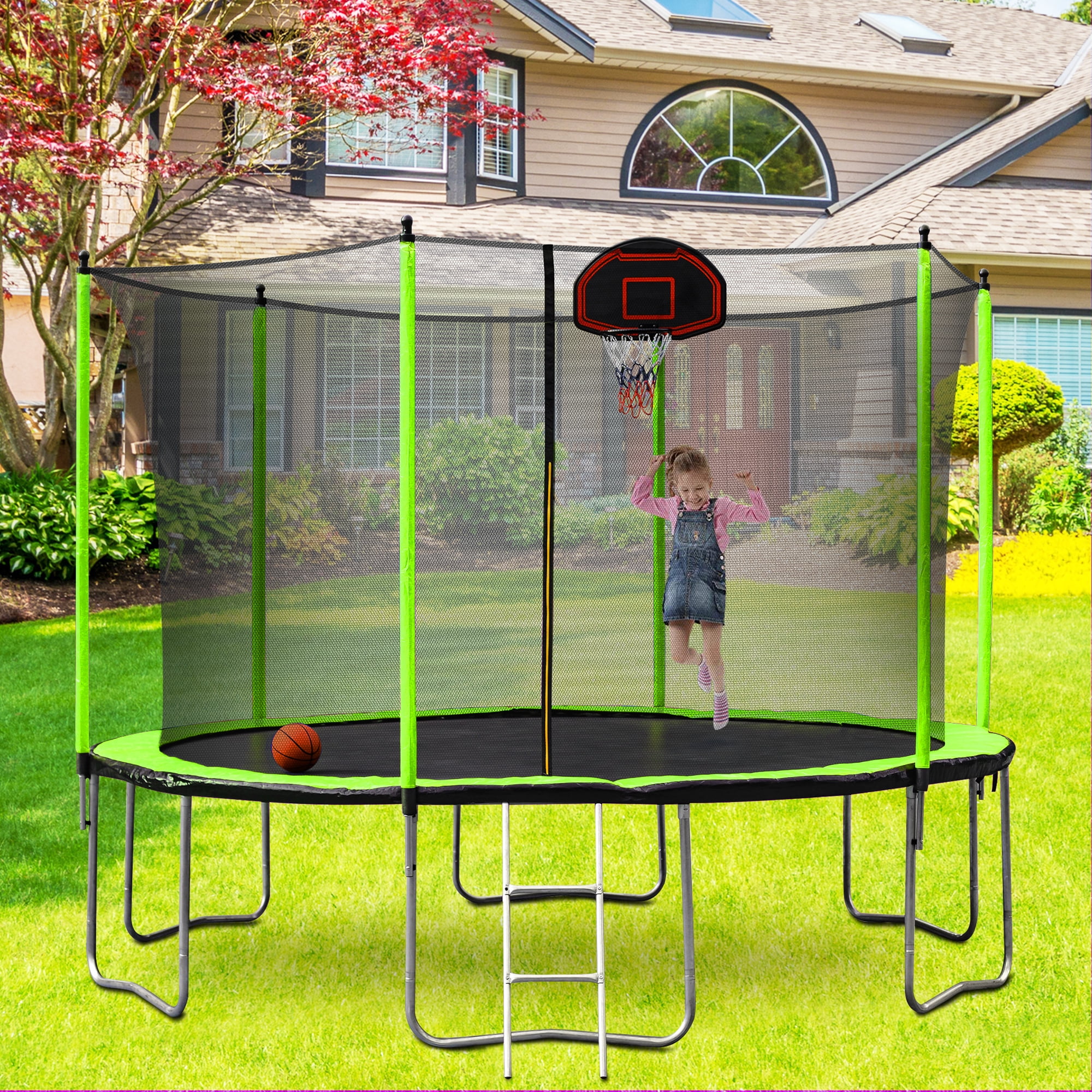 Outdoor Trampoline for Kids, 2024 Upgraded 15-Foot Jumping Exercise ...