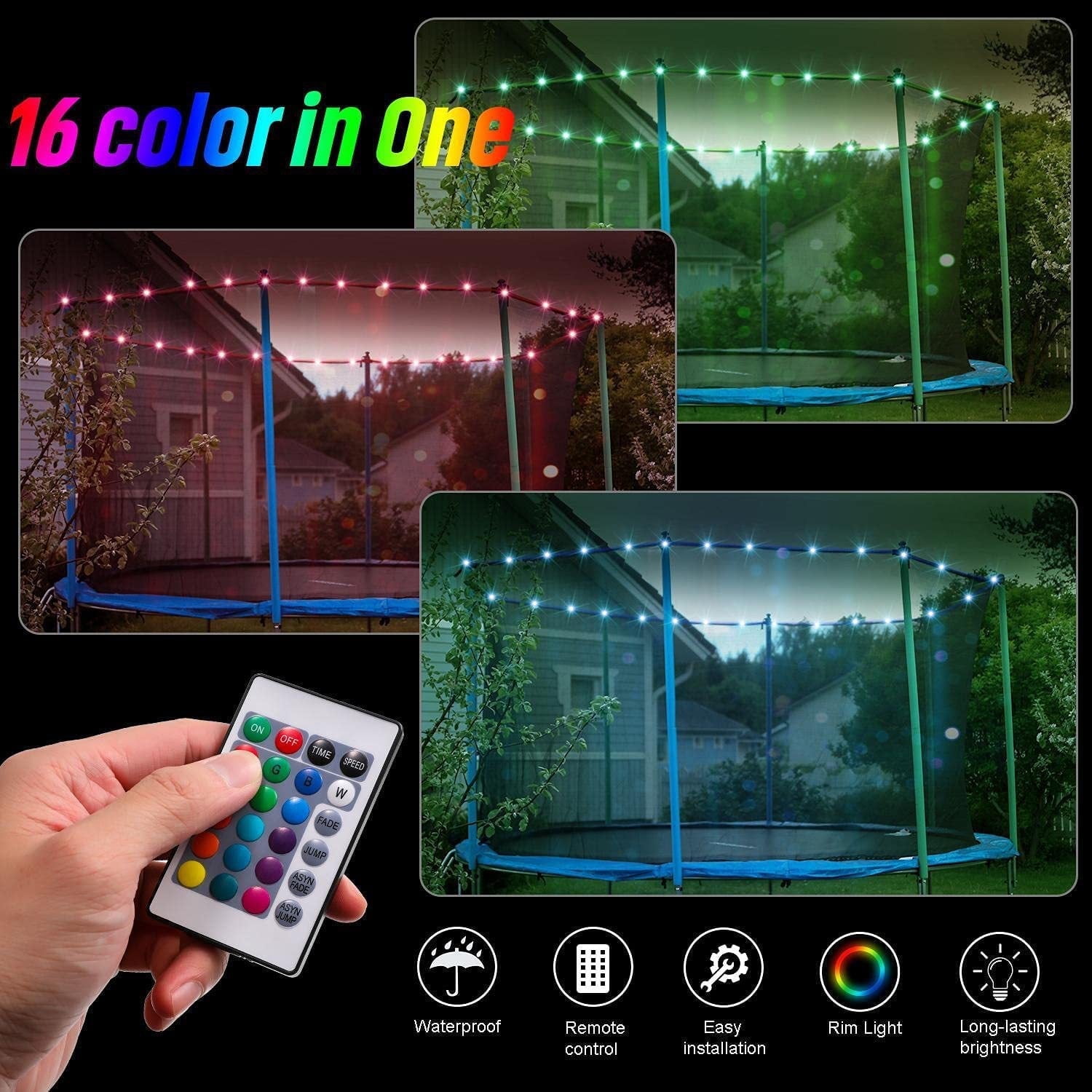 Outdoor Trampoline LED Light Strip with Remote, 16 Colors USB Powered ...