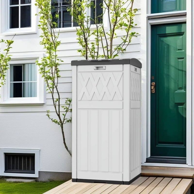 Outdoor Trash Bin with Layered Lid & Drip Tray 33 Gallon, Resilient ...