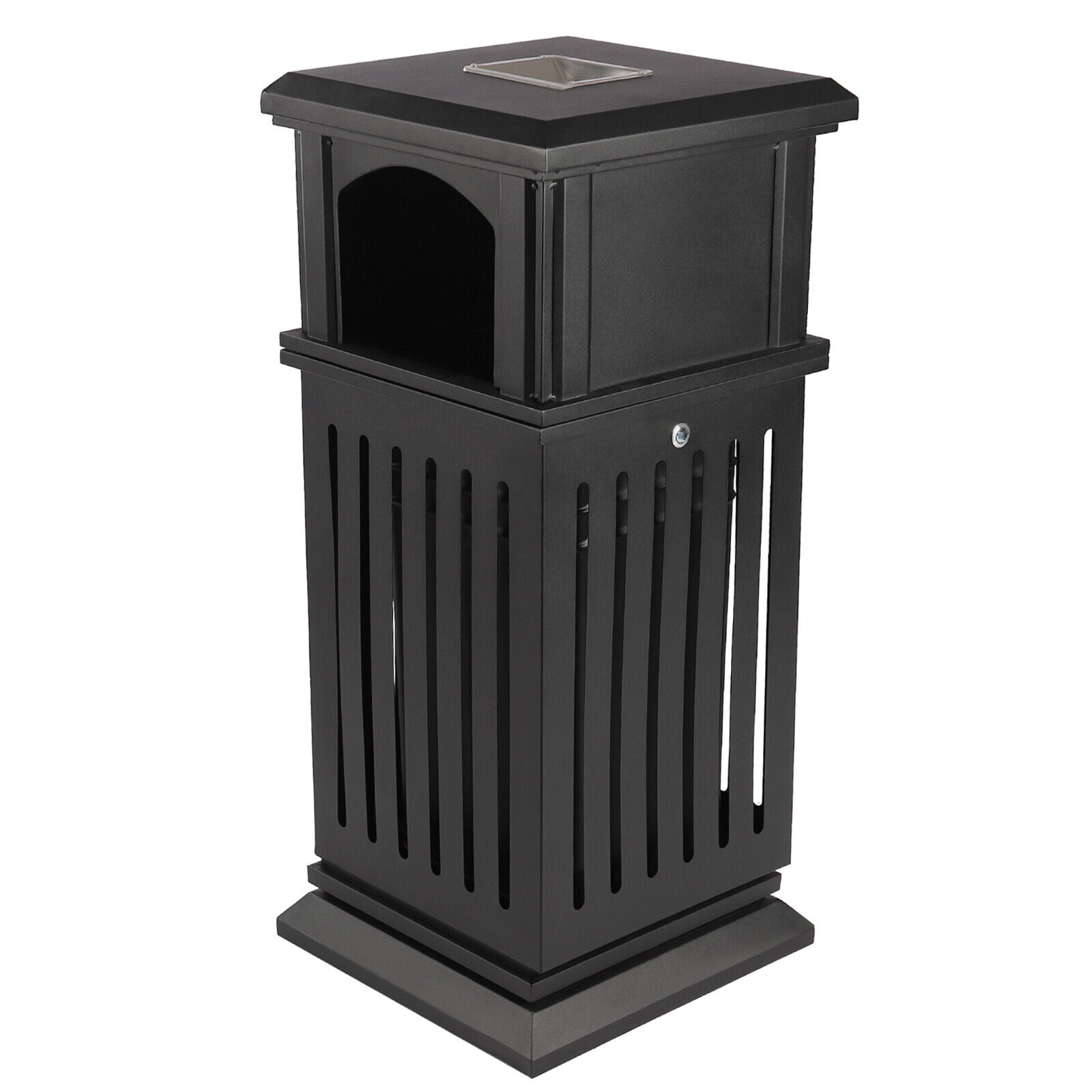 Outdoor Trash Can - Dark Black Garbage Enclosure with Locking Lid and ...