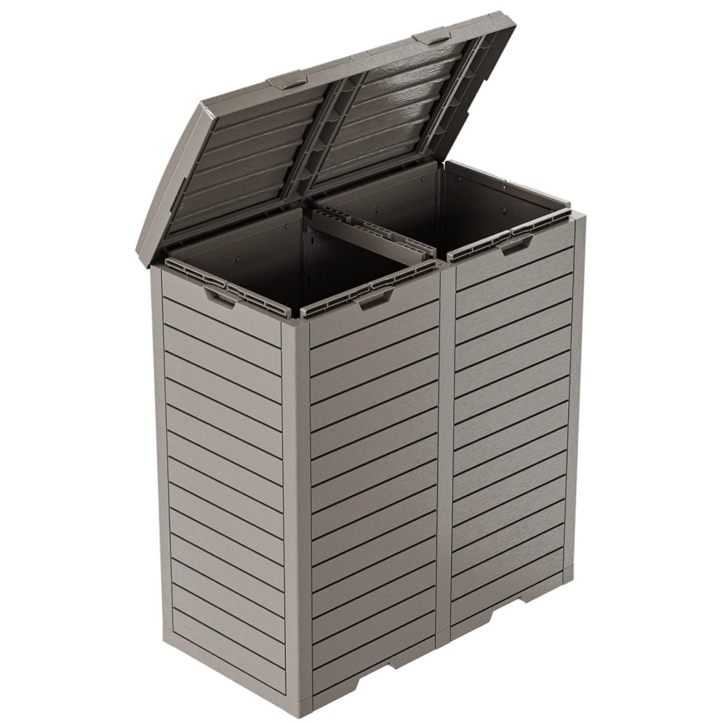 Outdoor Trash Can with Lid, Outdoor Trash Bin & Pull-Out Liquid Drawer ...