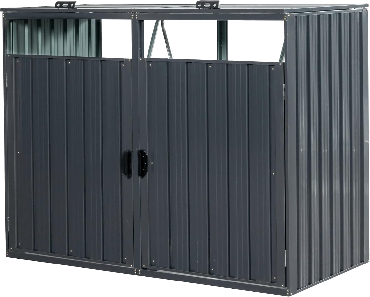 Outdoor Trash Can Storage Shed, Metal Trash Can Enclosure for 2 Trash ...