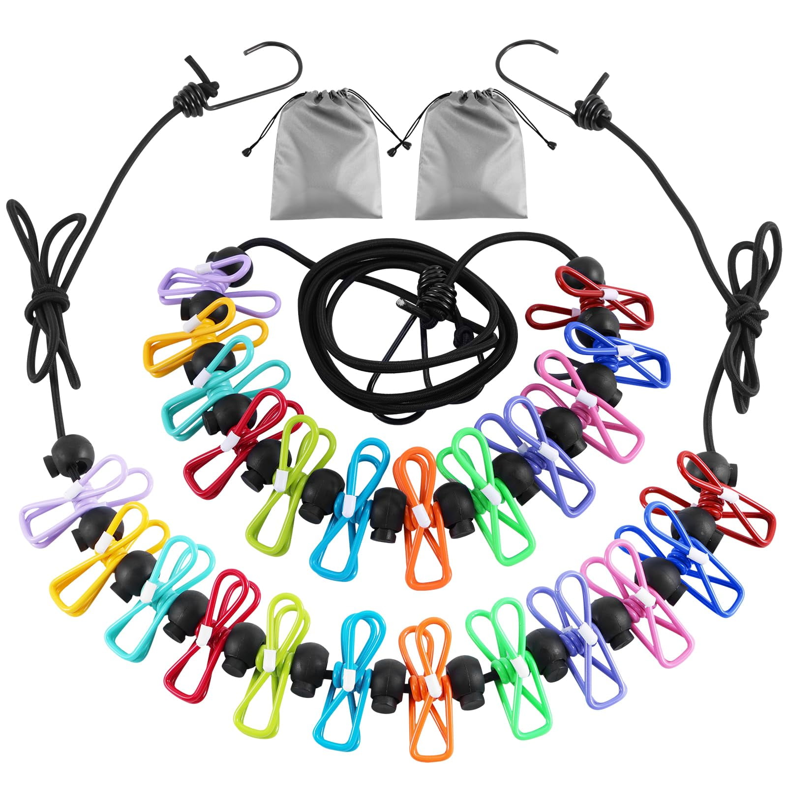 Outdoor Travel Clothesline 2 Pack, Elastic Retractable Design with 12 ...