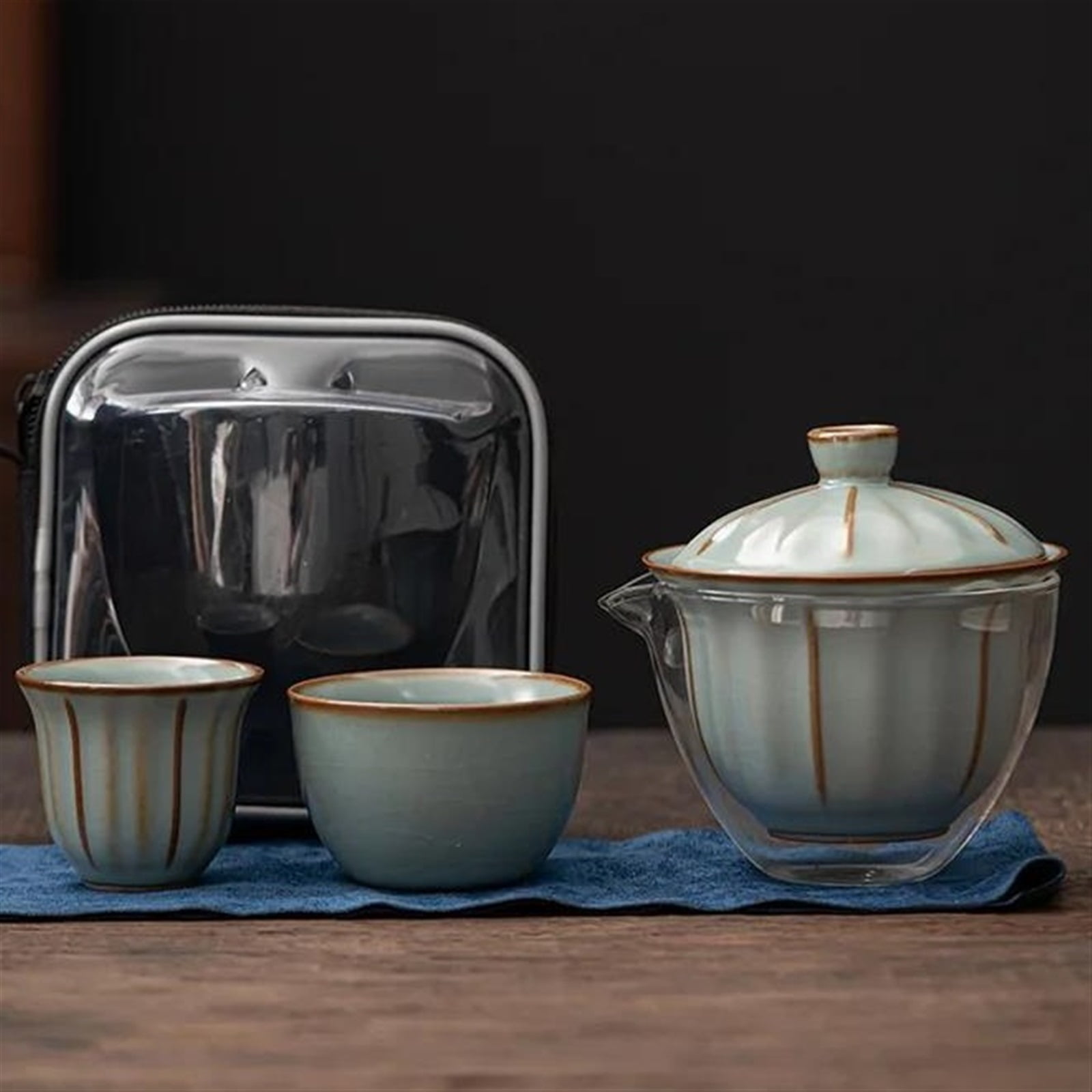 Outdoor Travel Tea Set Ceramic One Pot Two Cup Quick Cup Set Portable ...