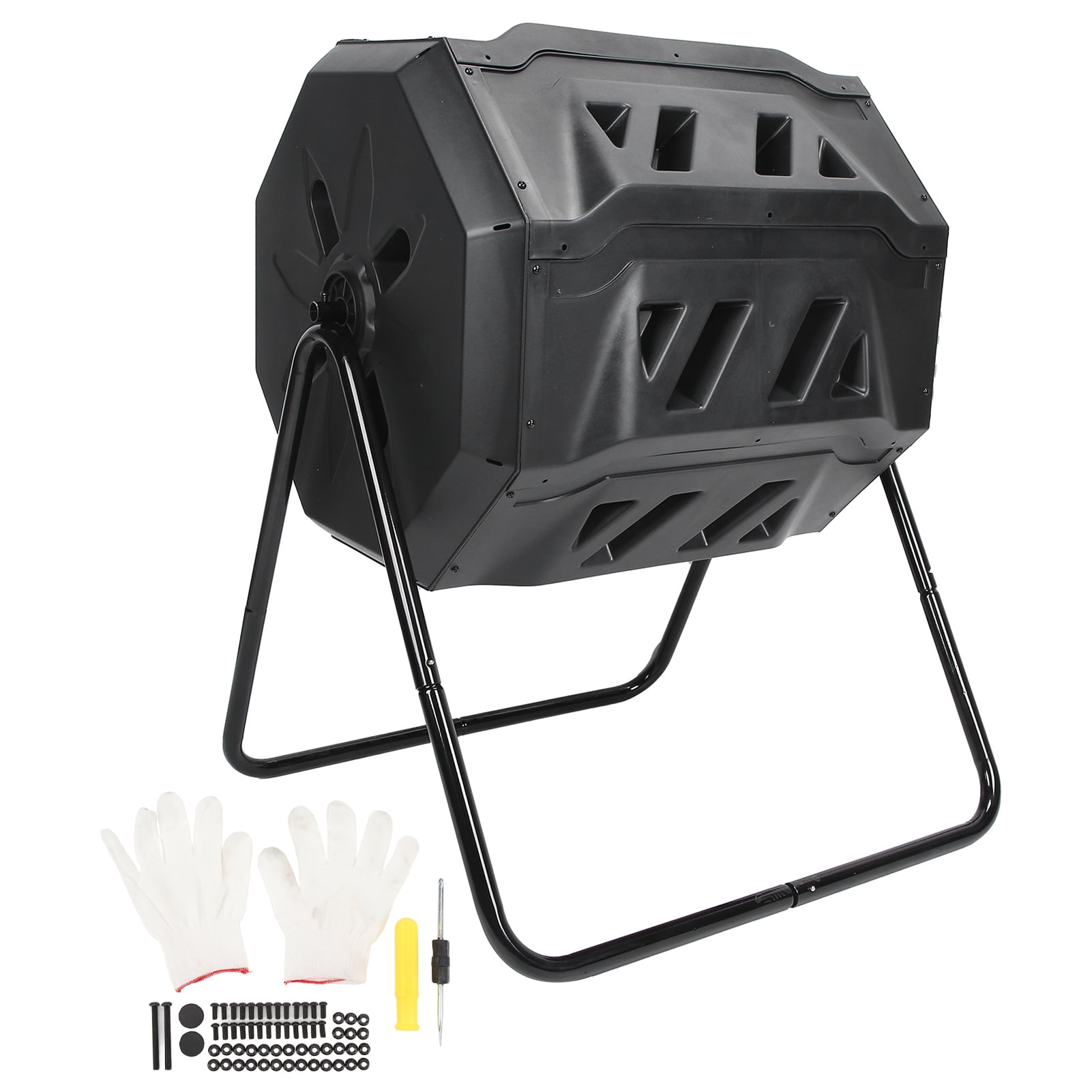 Outdoor Tumbling Composter PP Plastic Dual Compartment Rotating Batch ...