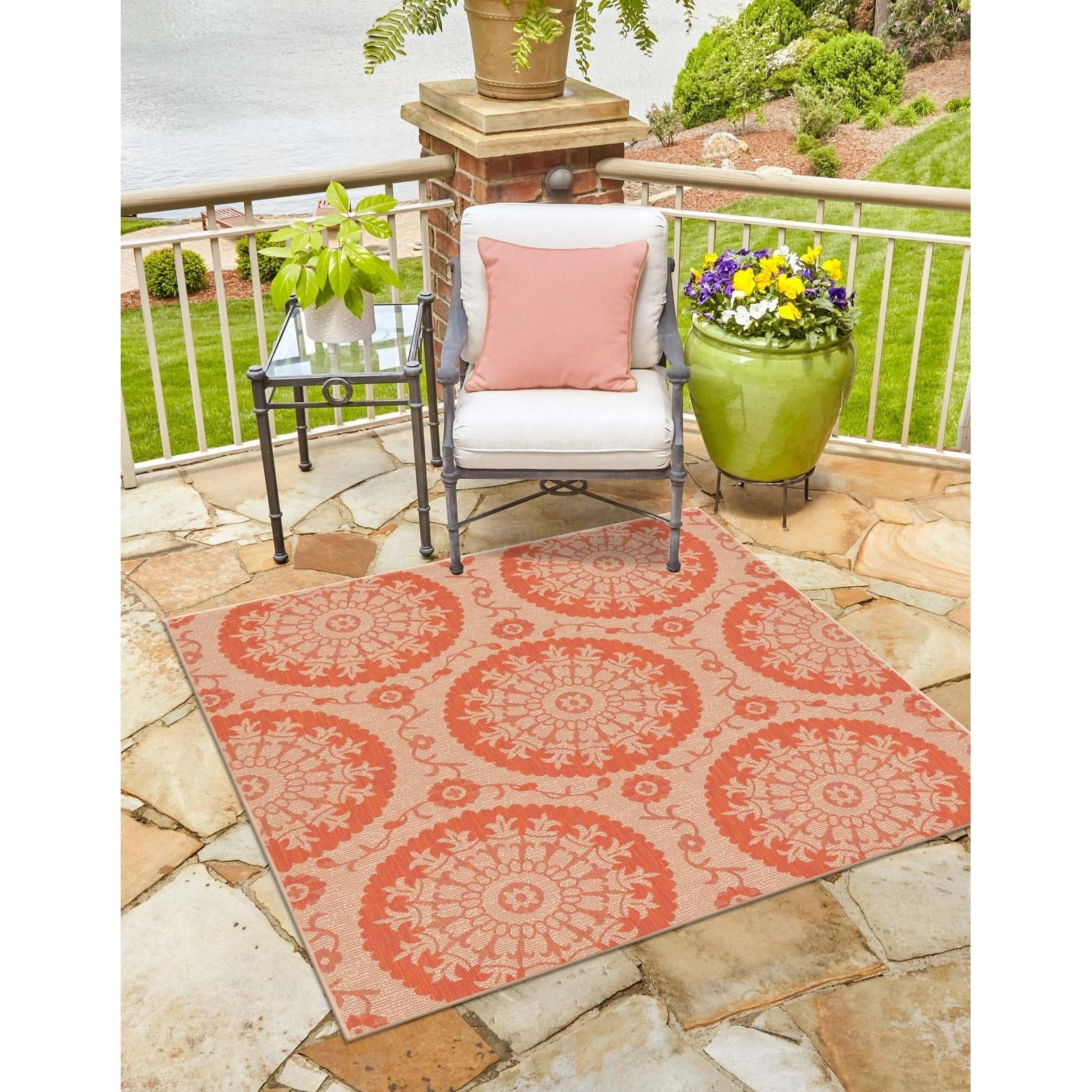 Outdoor Turgh Collection Area Rug Terracotta - 6' Square - Walmart.com
