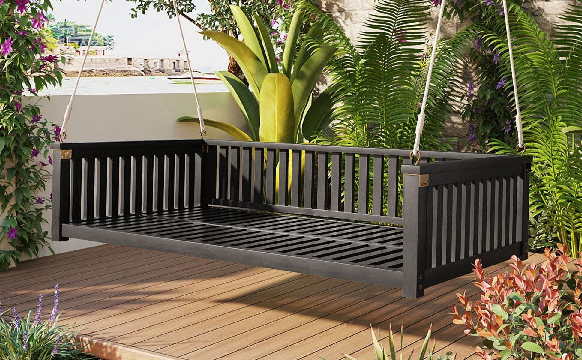 JAMPOOCA Outdoor Twin-Size Garden Swing Bed, 2-Person Patio Swing, Wood ...