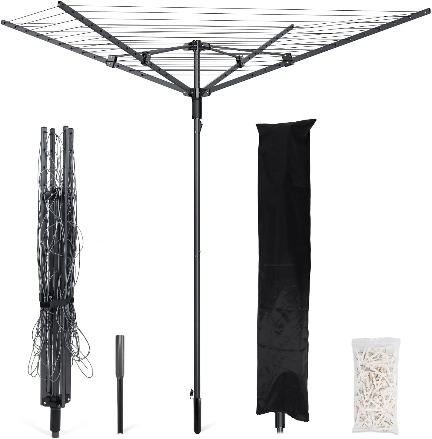 Outdoor Umbrella Clothes Drying Rack,Rotary Clothesline Adjustable ...