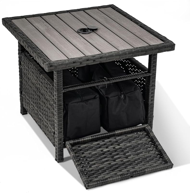 Outdoor Umbrella Stand with 2 Weight Bags, Patio 22 in Wicker Side ...