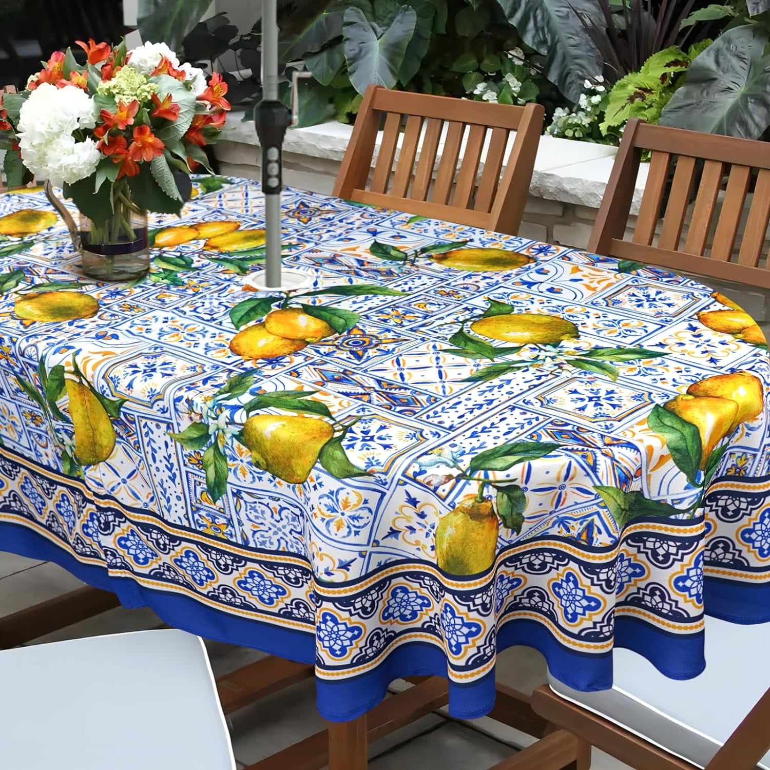 Outdoor Umbrella Tablecloth with Umbrella Hole for Oval Table 60x84 ...