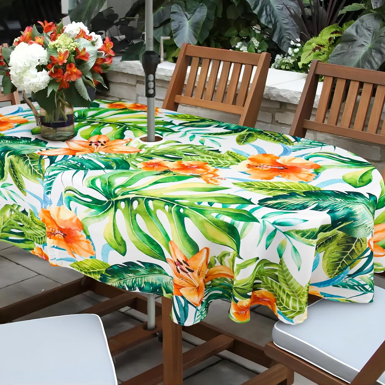 Outdoor Umbrella Tablecloth with Umbrella Hole for Oval Table 60x84 ...