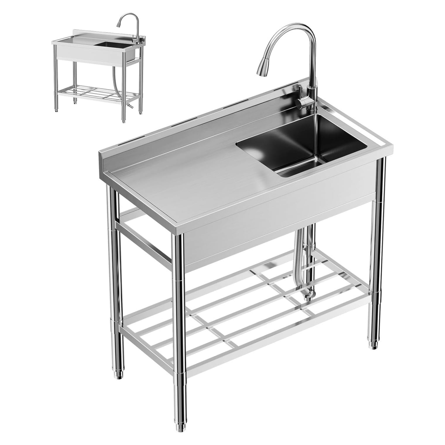Outdoor Utility Sink Stainless Steel Single Bowl Free Standing Kitchen ...