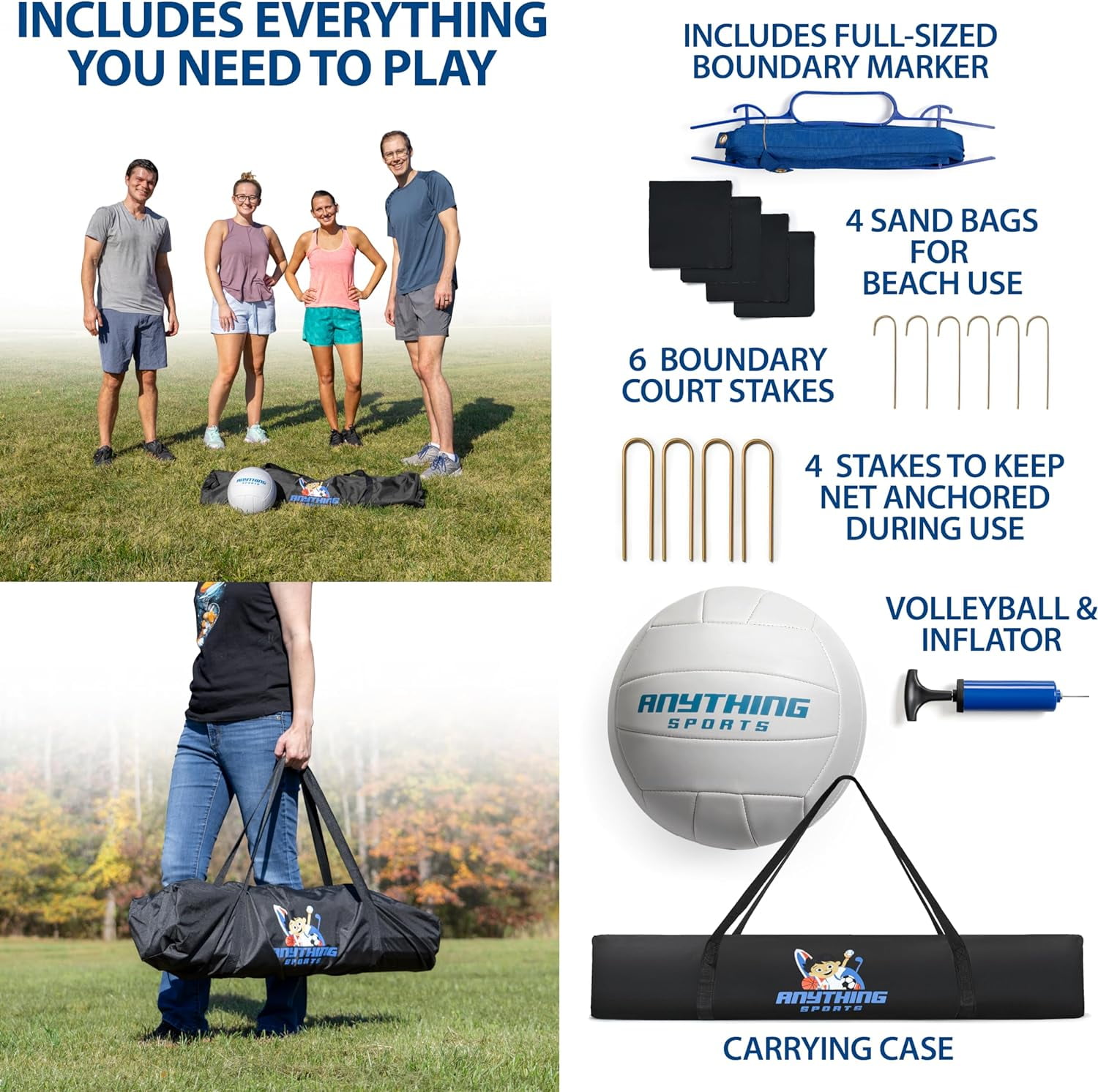 Outdoor Volleyball Net for Backyard. 12FT/20FT/32FT, 4 Adjustable ...
