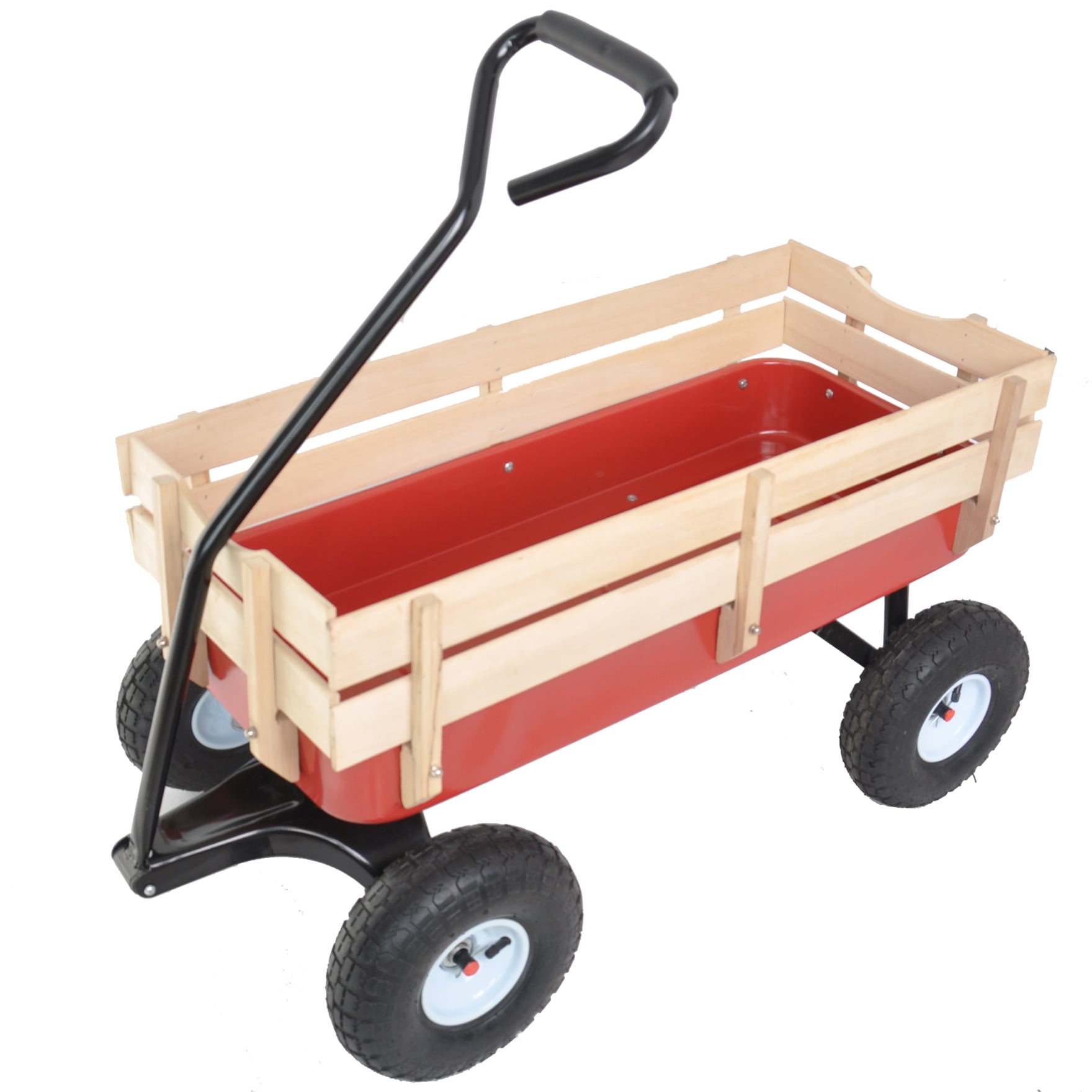 Outdoor Wagon All Terrain Pulling Metal Base& Wooden Guardrail ,Long ...