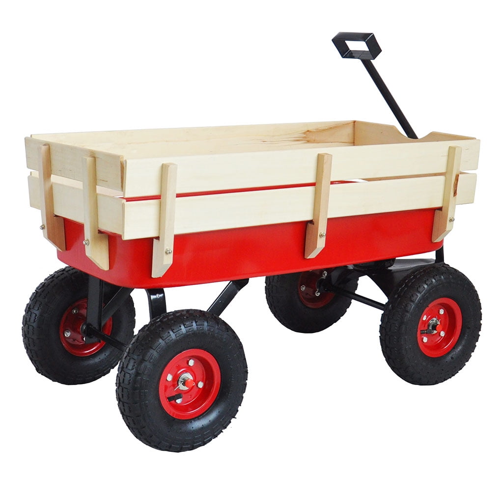 Outdoor Wagon All Terrain Pulling with Wood Railing Air Tires Children ...