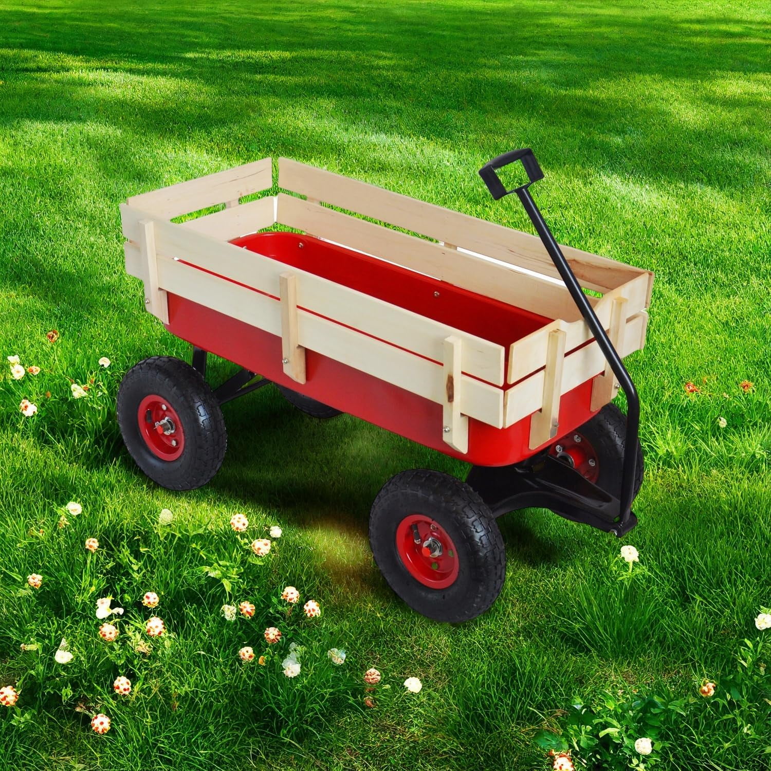 Outdoor Wagon Cart for Kids, All Terrain Pulling Wood Railing with Air ...