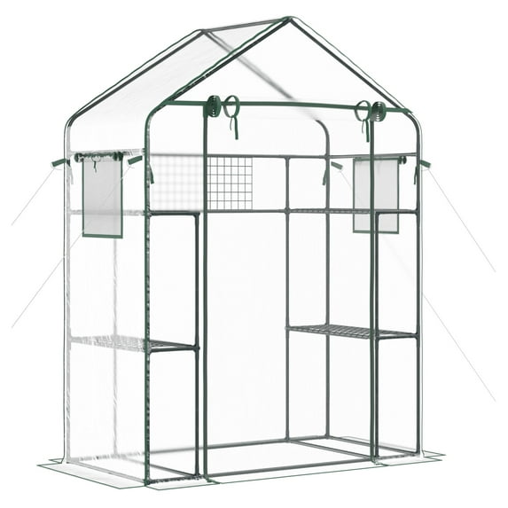 Outdoor Walk-in Mini Greenhouse with Mesh Door & Windows, Small ...