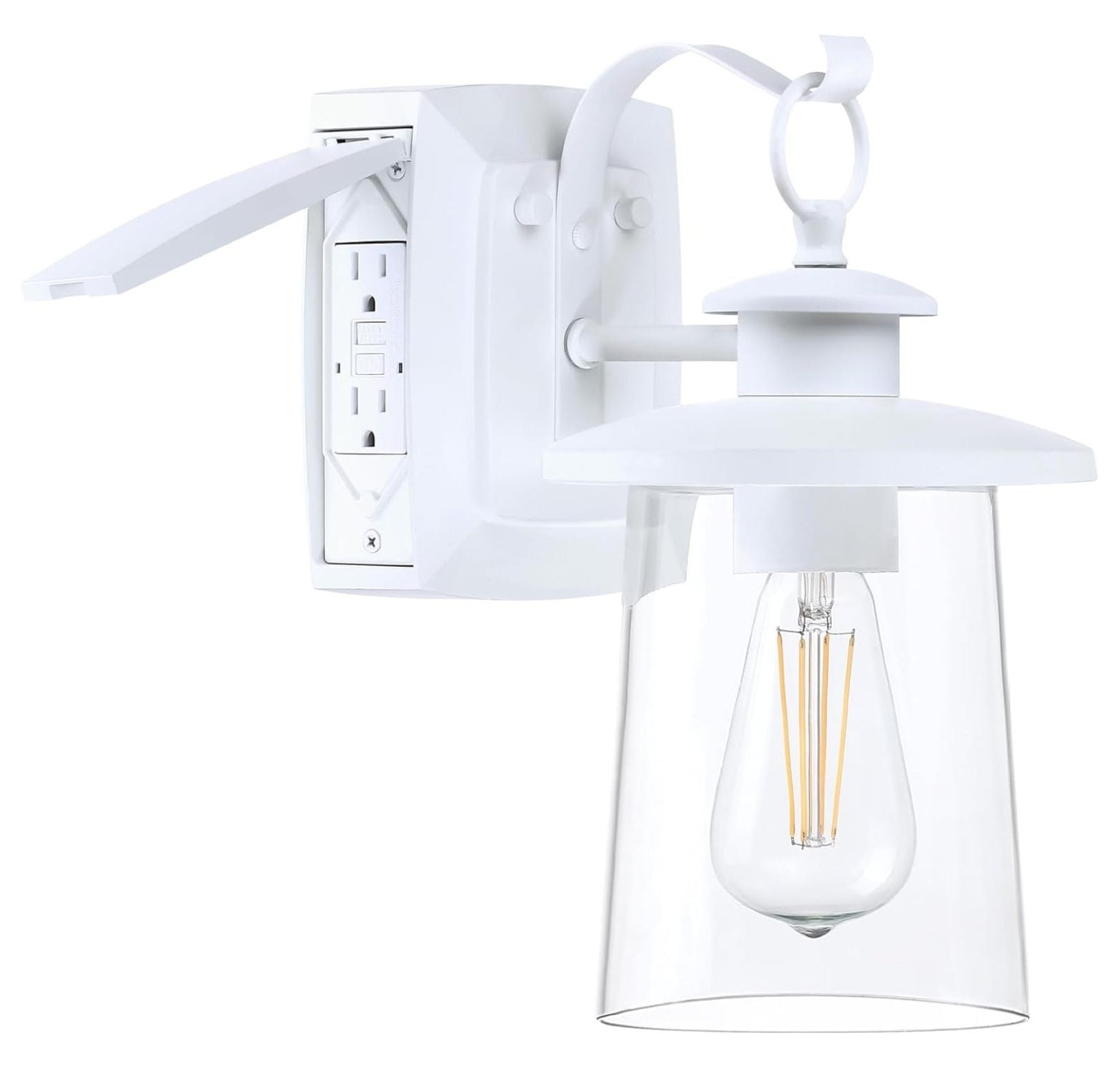 Outdoor Wall Lantern with GFCI Outlet - Waterproof Exterior Light ...