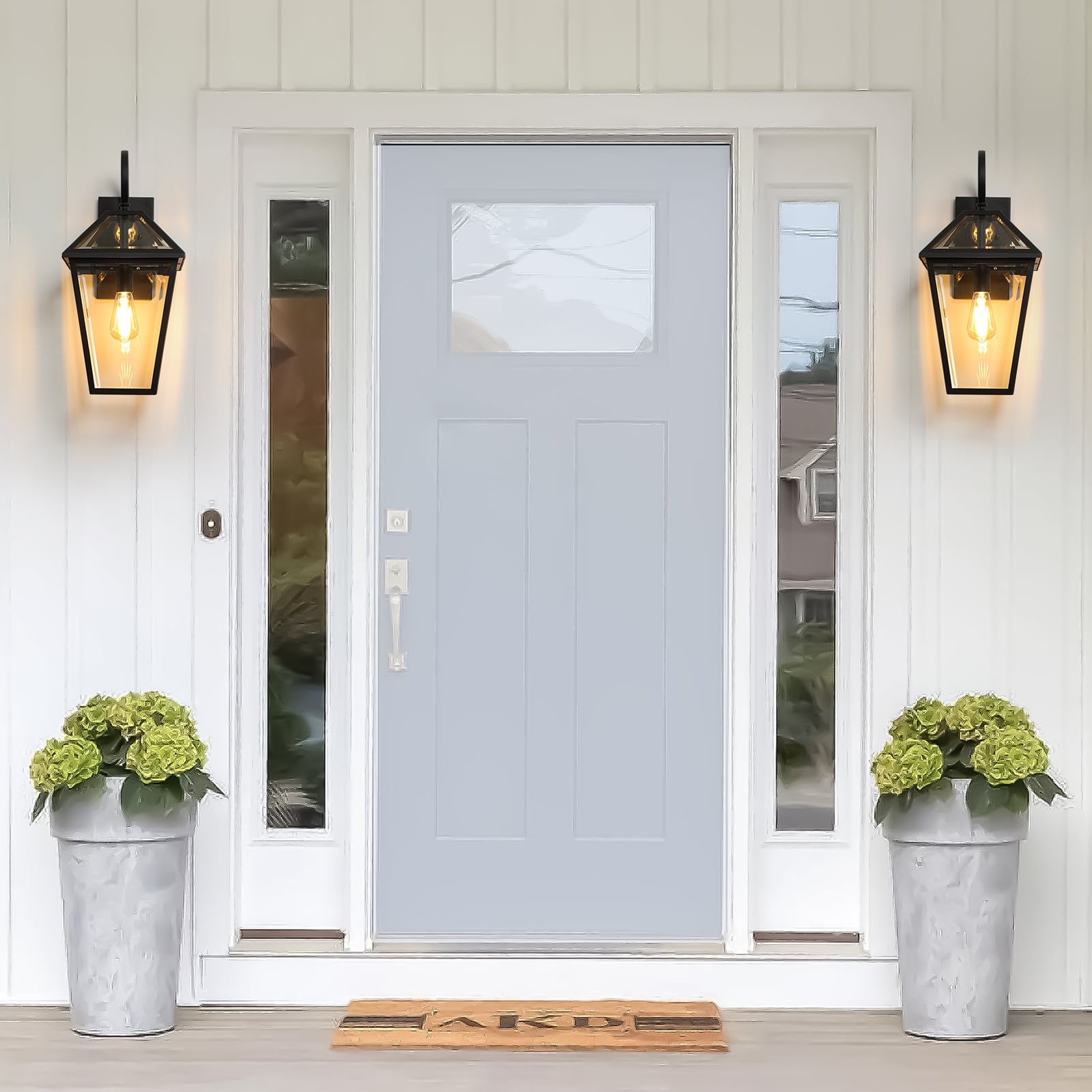 Outdoor Wall Lantern Light 21 Inch H Set of 2, Black Metal Clear Glass ...