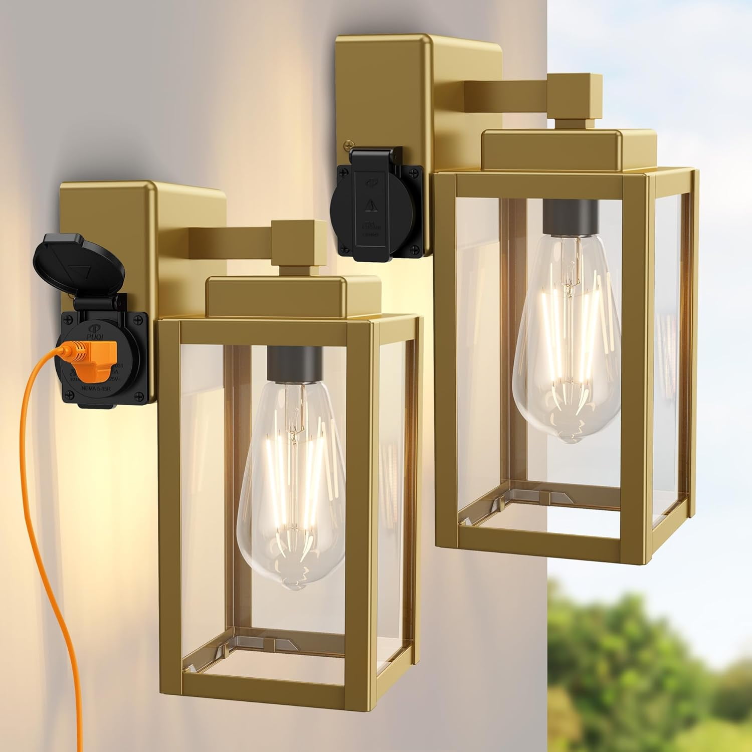 Outdoor Wall Light Fixtures, Outdoor Wall Sconce with Outlet,2-Pack ...