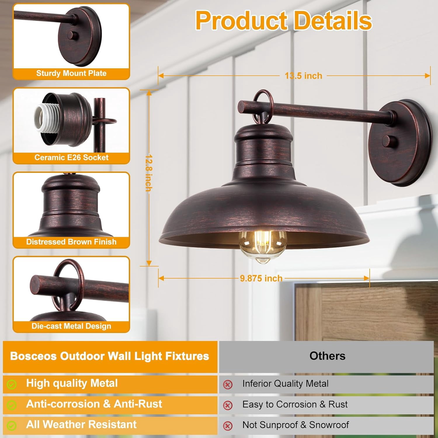 Outdoor Wall Lights 2 Pack, Farmhouse Barn Light, Vintage Outside Wall ...