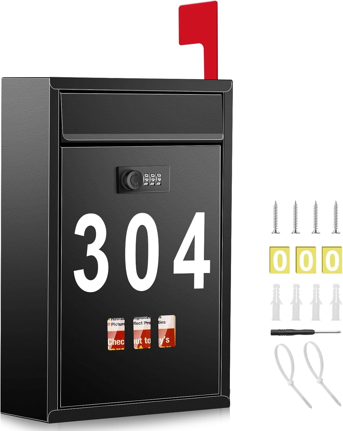 Outdoor Wall Mount Mailbox, Locking Mailbox with Flag, Large Security ...