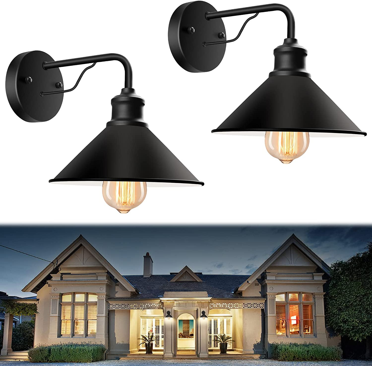 Outdoor Wall Sconce Lighting Set of Two, Anti-Rust Matte Black Porch ...
