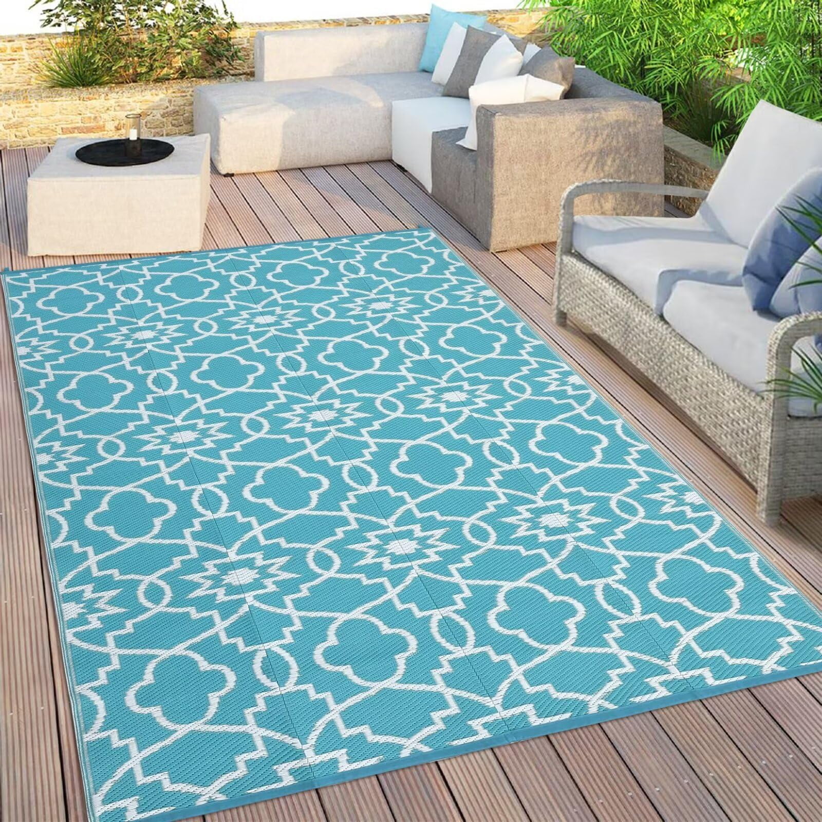 Outdoor Washable Rug, Waterproof Double-Sided Plastic Straw Rug, Modern ...