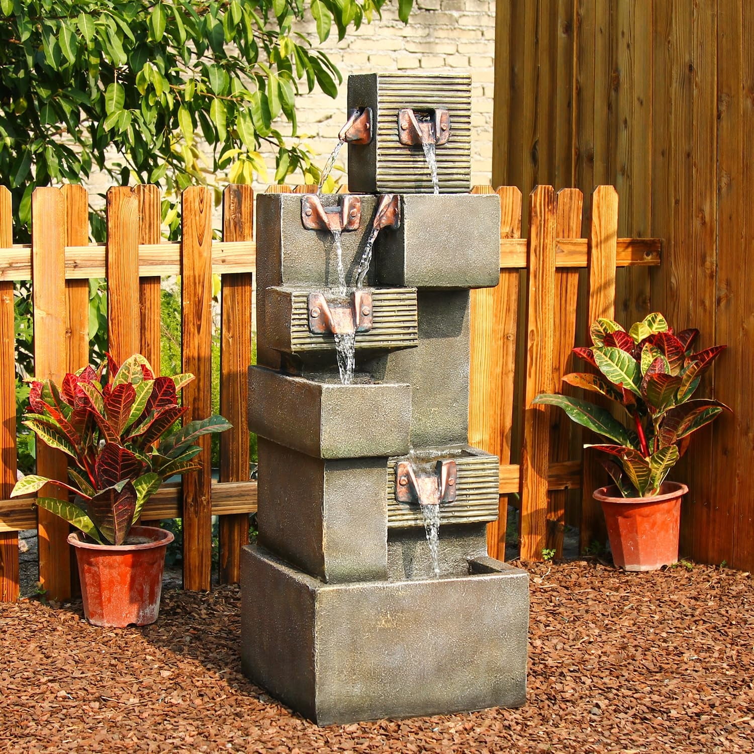 Outdoor Water Feature Fountain Tiered Waterfall Indoor Freestanding ...