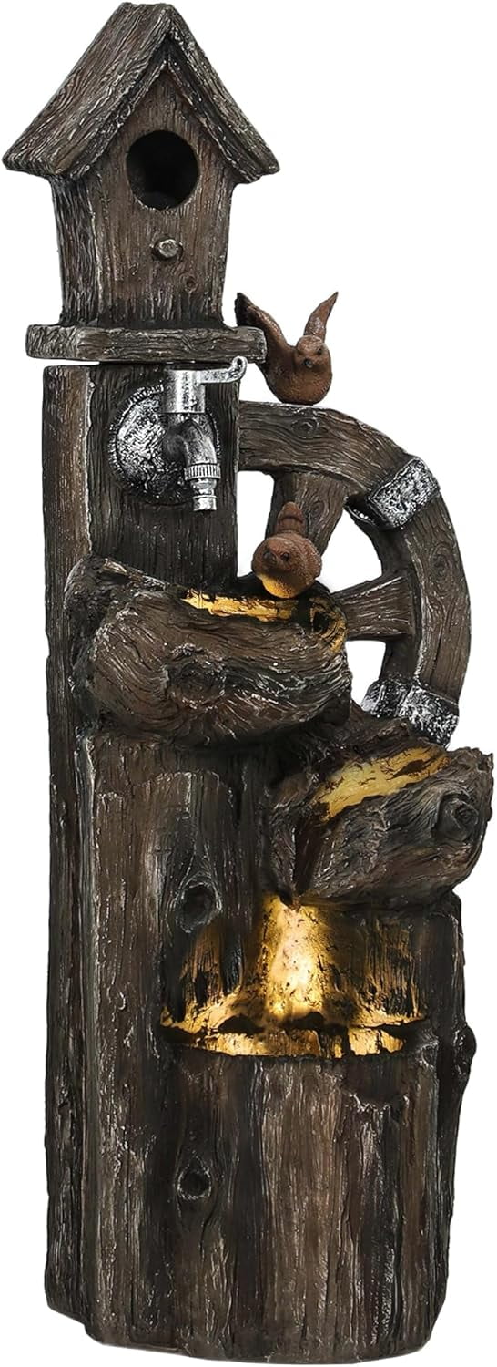 Outdoor Water Fountain, Decorative Garden Birdhouse, 3-Tier Cascading ...
