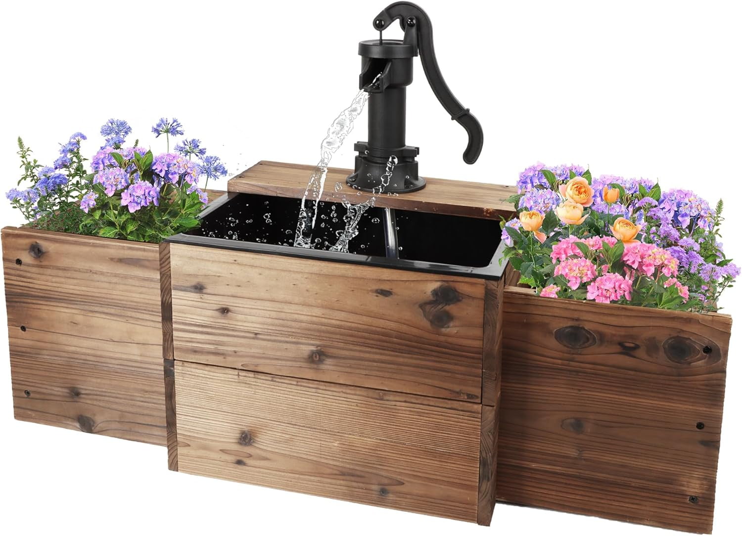 Outdoor Water Fountain Floor Wooden Rectangular Pump Old-Fashioned ...