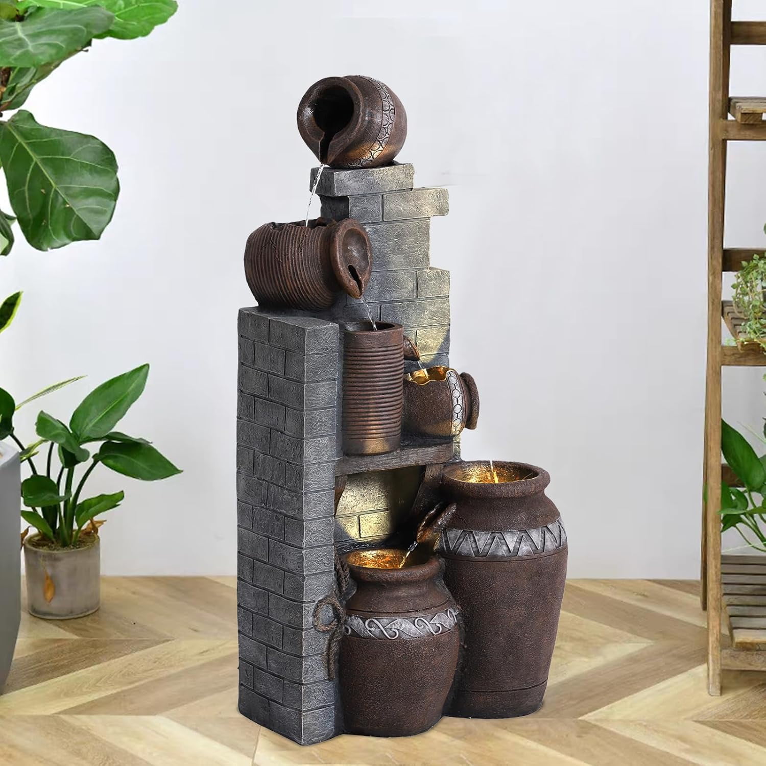 Outdoor Water Fountain with LED Lights, UL Certified Resin Material ...