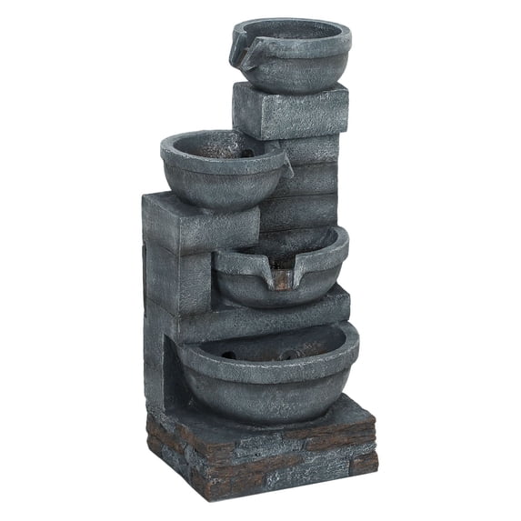 Outdoor Water Fountain with LED Lights, 30" 4-Tier Cascading Fountain ...