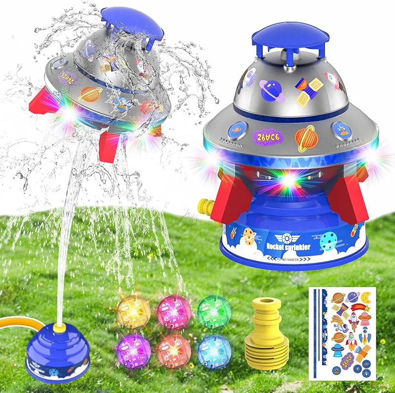Outdoor Water Sprinkler Toys for Kids, Summer Water UFO Spaceship ...