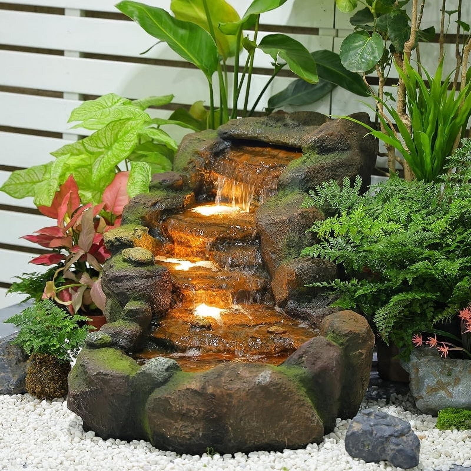 Outdoor Water fountain Tiered Rock fountains with LED Lights for Garden ...