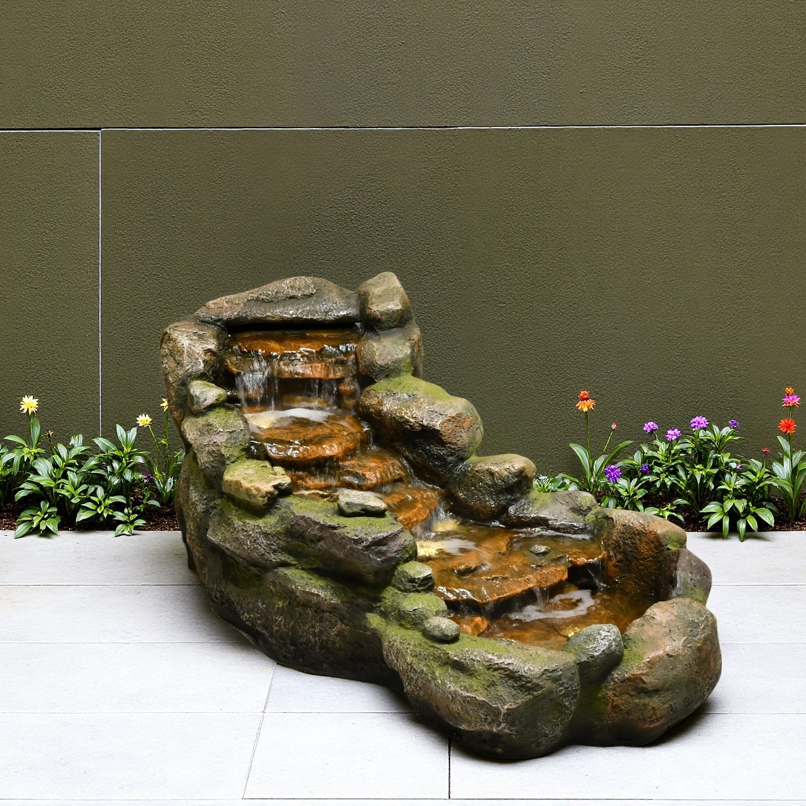 Outdoor Water fountain Tiered Rock fountains with LED Lights for Garden ...