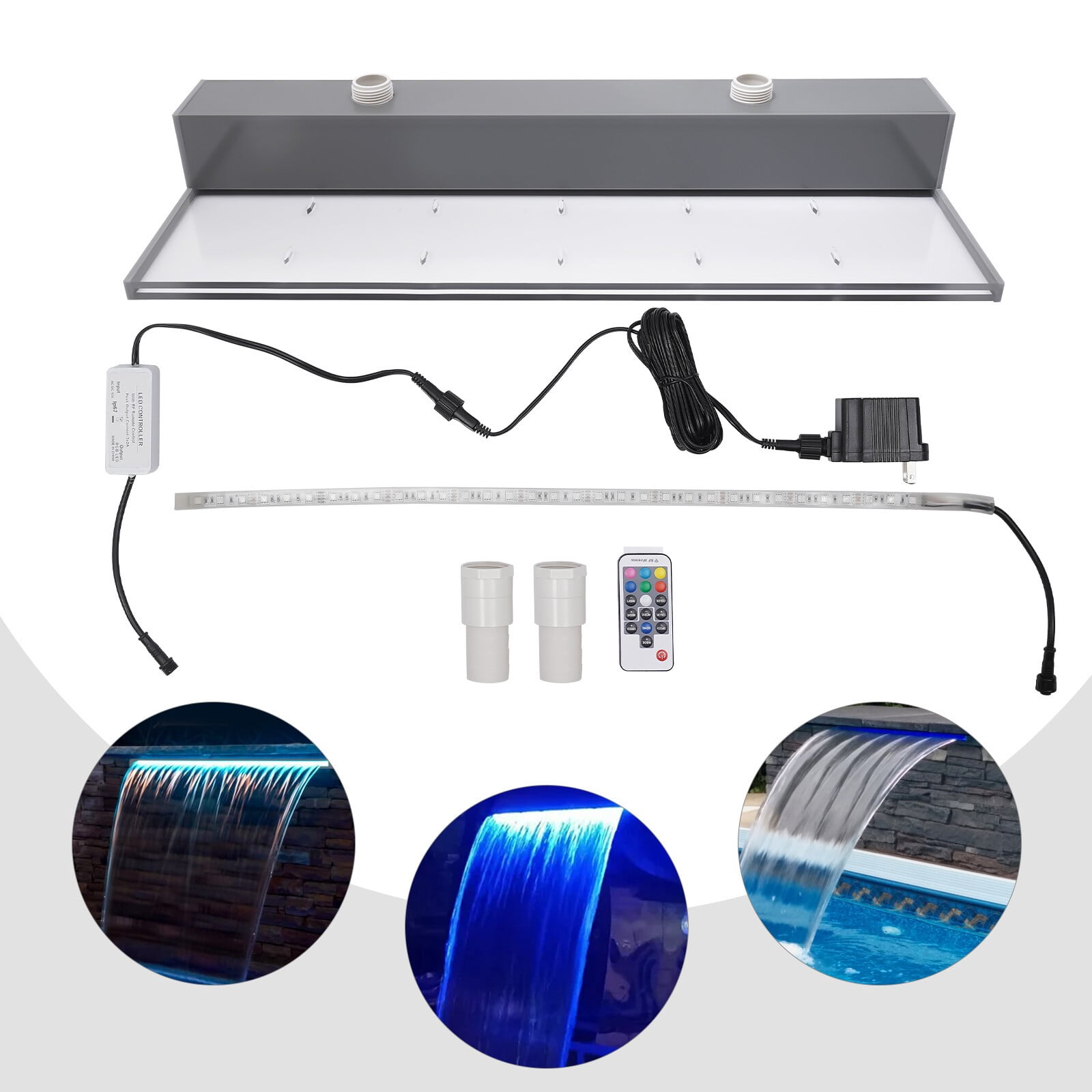 Outdoor Waterfall Fountain, 24 Inch Plastic Pool Fountain with LED ...