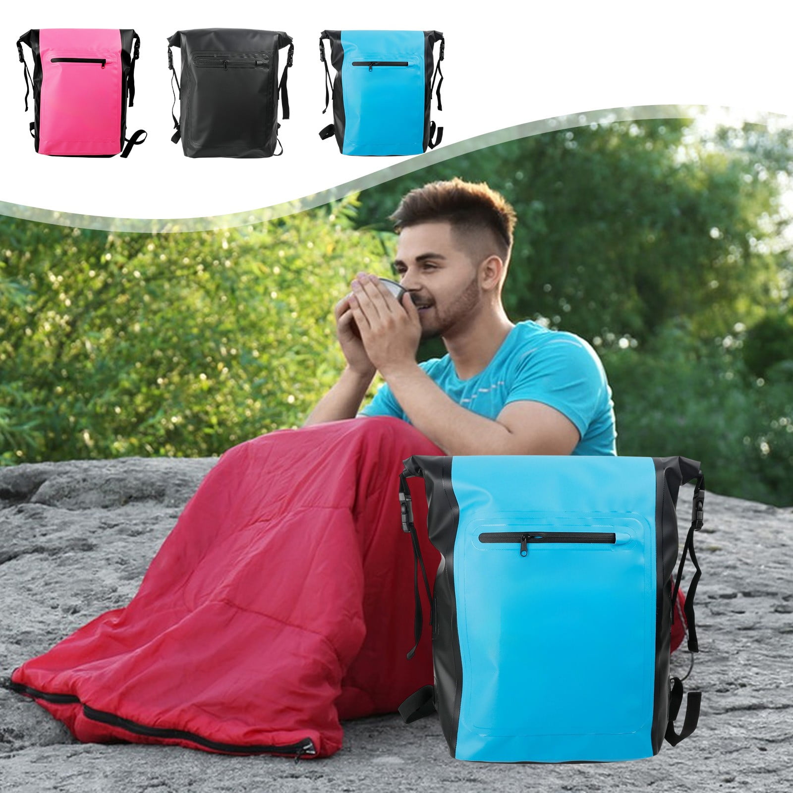Outdoor Waterproof Backpack | 25L PVC Water Resistance Sack | Black ...