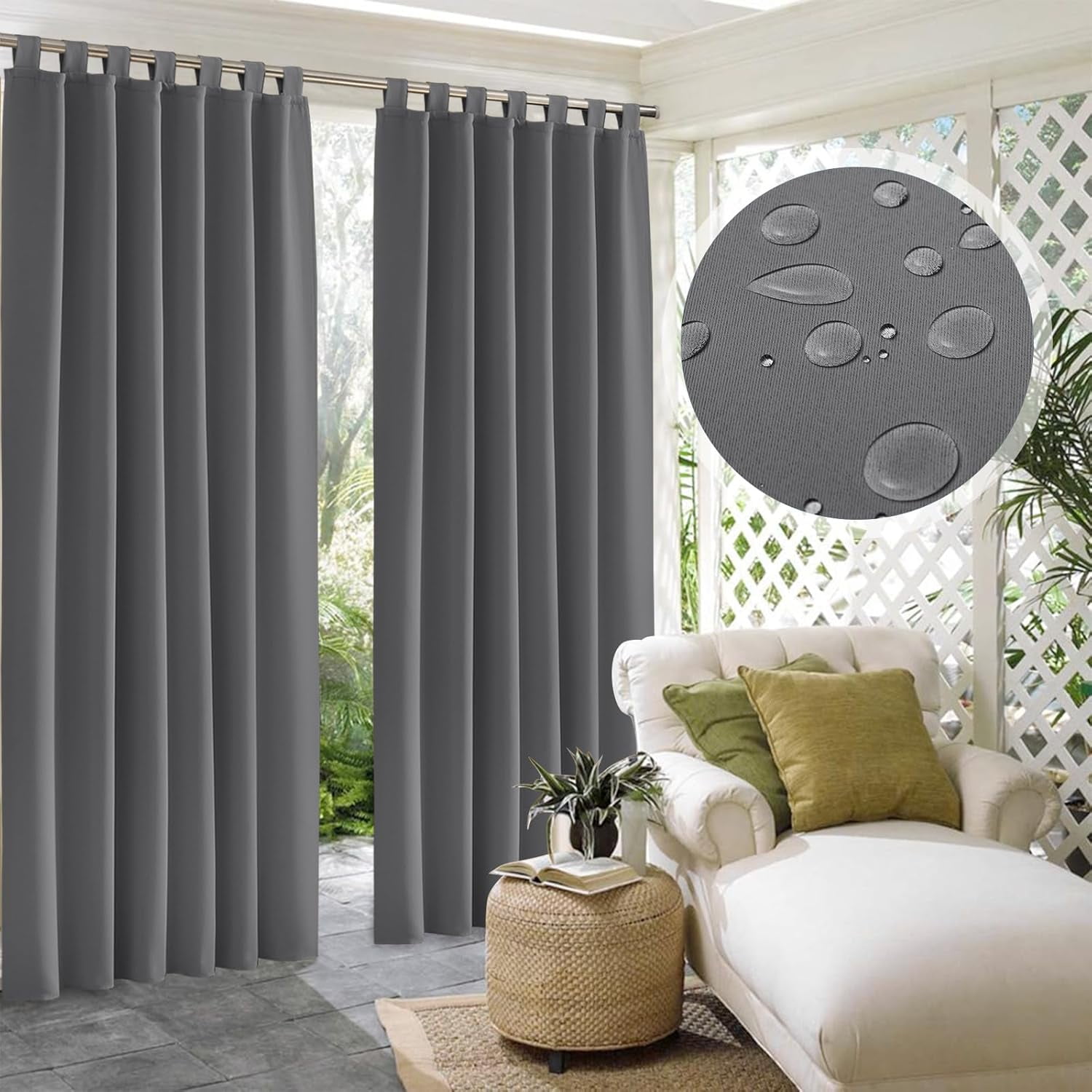 Outdoor Waterproof Curtains - 2 Panels with Detachable Top, Gazebo ...