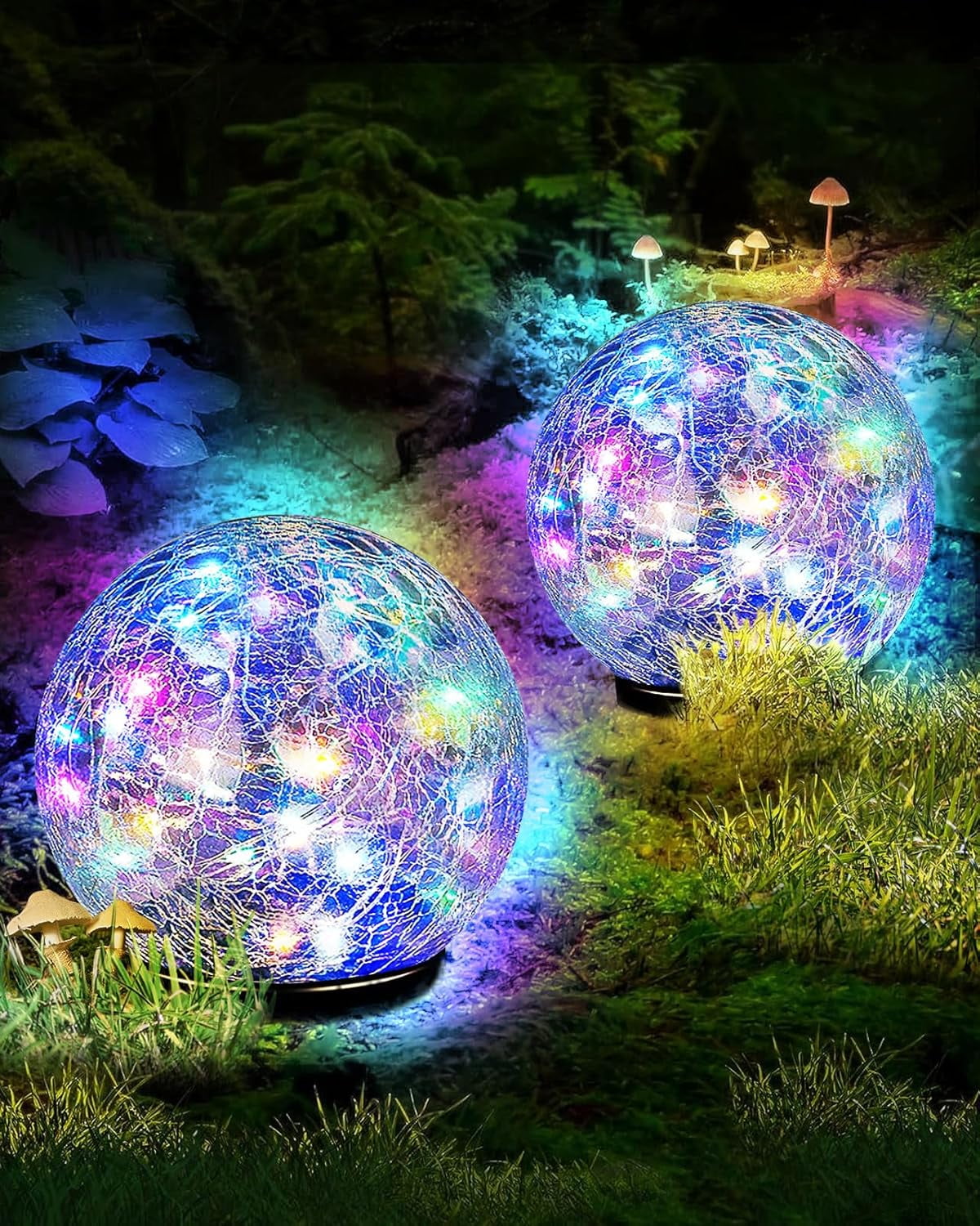 Outdoor Waterproof Garden Solar Ball Lights with 80 LED Cracked Glass ...