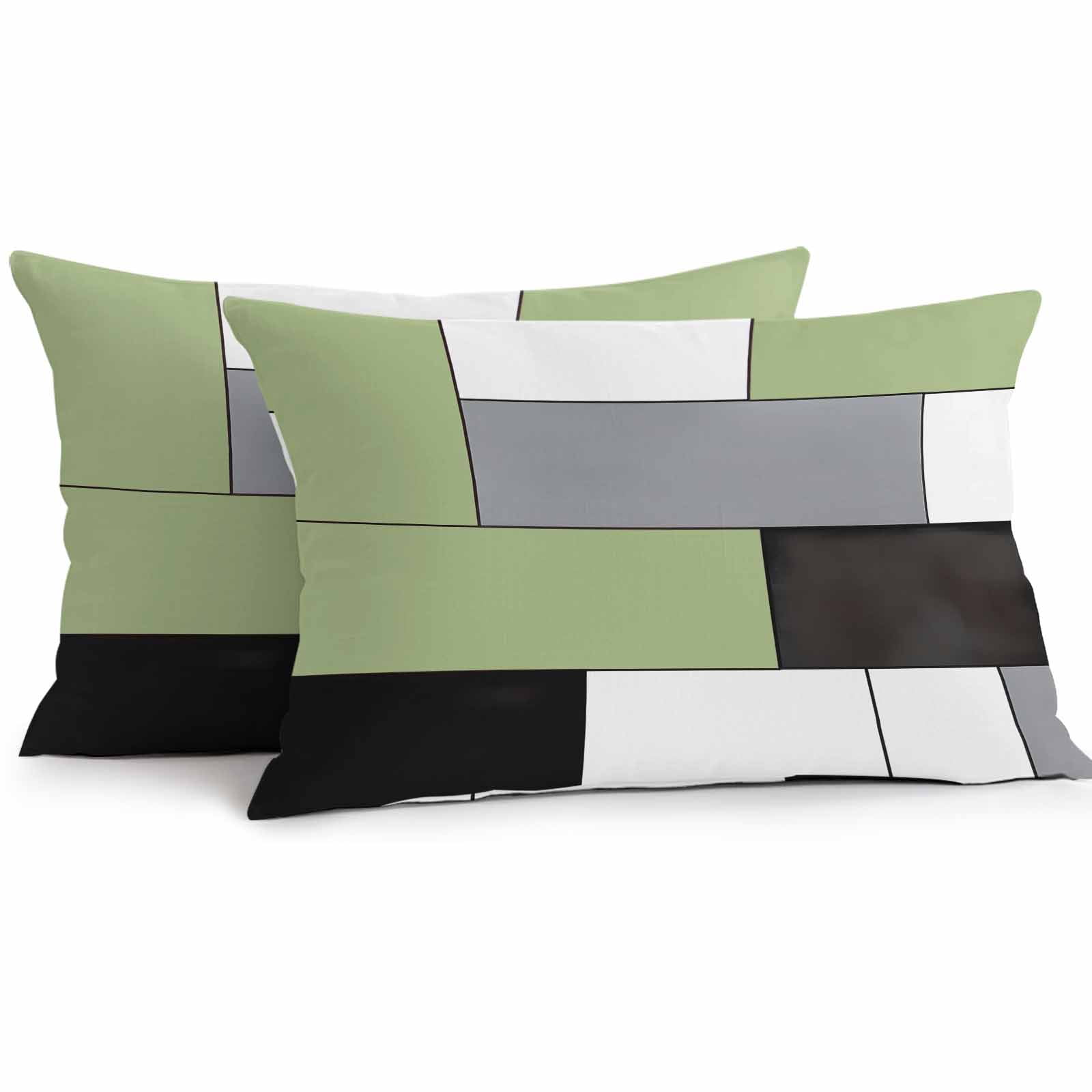 Outdoor Waterproof Pillow Covers 12x20in Pack of 2 Sage Green Blocks Decorative Lumbar Pillow ...