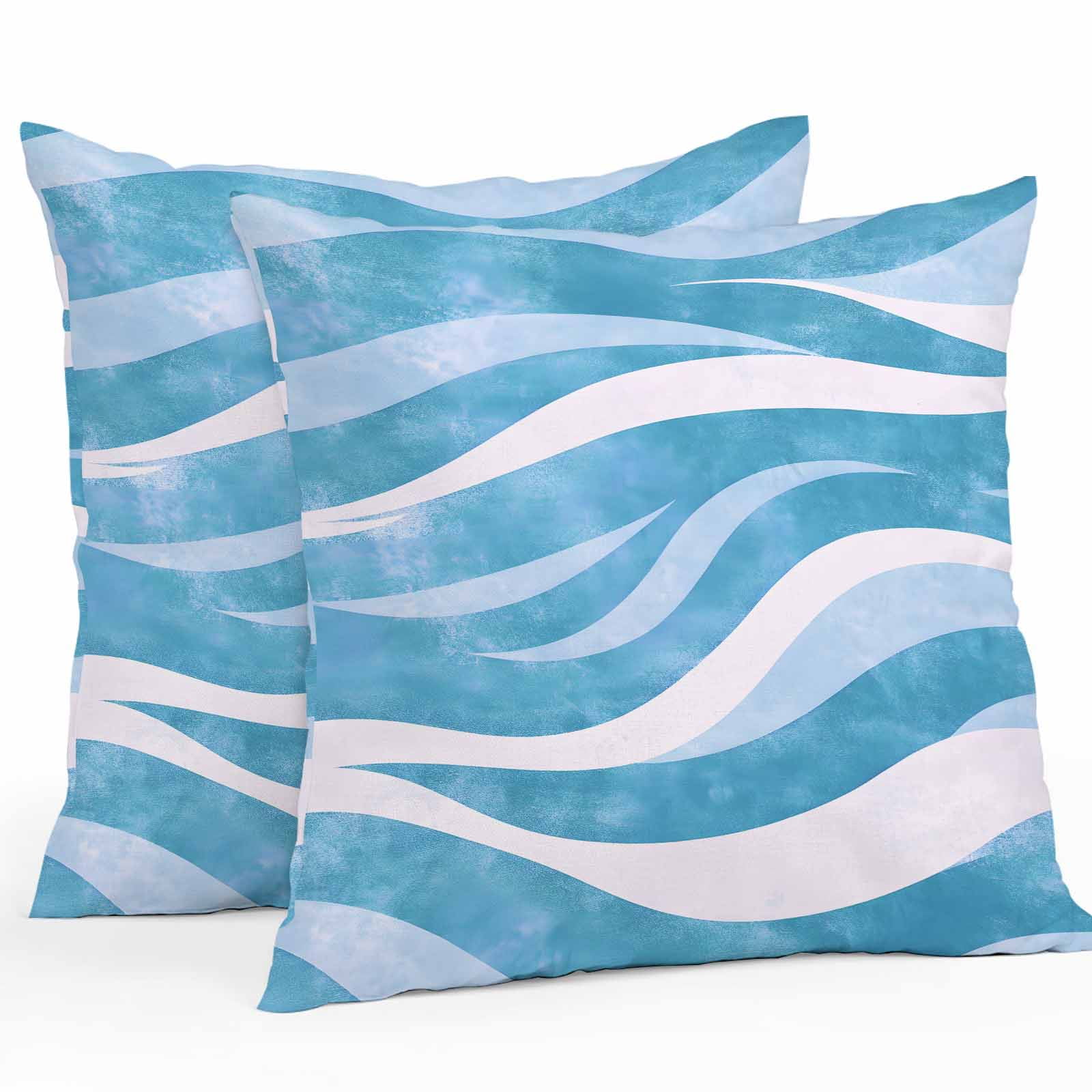 Outdoor Waterproof Pillow Covers 18x18in Pack of 2 Blue White Wave ...